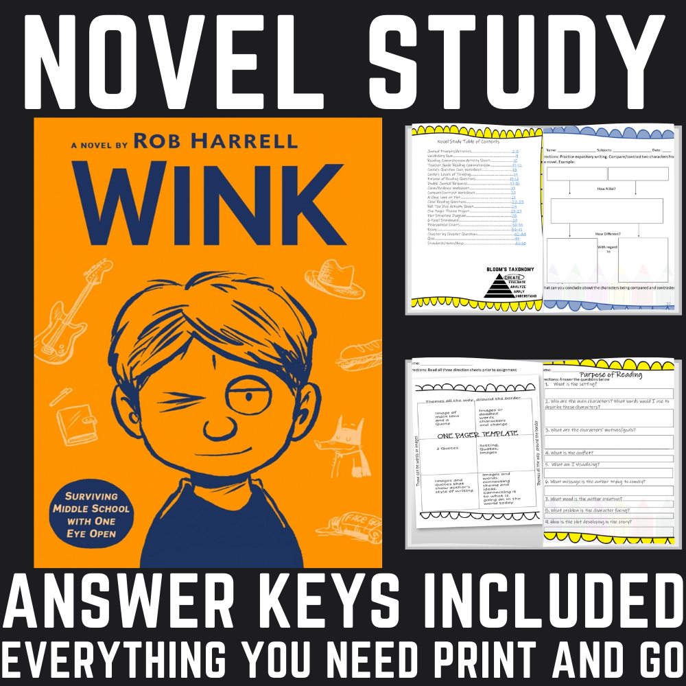 Wink Rob Harrell Novel Study - Teacher For Inclusion